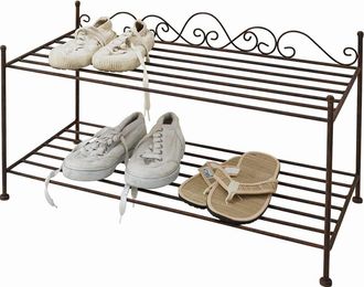 Loberon Schuhregal Cloutier, Zweist&ouml;ckig, Franz&ouml;sischer Stil, Kunstvoll und Funktional, im Antik-Look, Ordnungshelfer, Flurzubeh&ouml;r, Eisen, braun