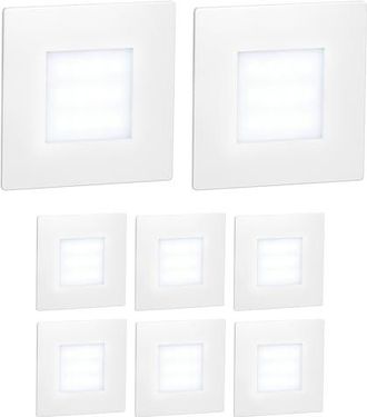 LEDs Com 8 pi&egrave;ces Lumi&egrave;re descalier LED/lampe murale encastr&eacute;e FEX pour lint&eacute;rieur et lext&eacute;rieur, carr&eacute;e, 85 x 85mm, blanc froid