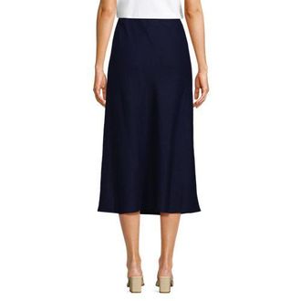 Lands End Leinen-Midirock im Schr&auml;gschnitt, Damen, Gr&ouml;&szlig;e:44-46 petite, Blau, Leinen, by Lands End