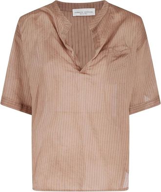Roberto Collina Femme, Blouses et Chemises, Brun, Taille: 38 FR Blouse ray&eacute;e &agrave; col en V