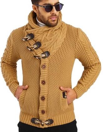 LEIF NELSON LN5005N Veste en tricot à manches longues et col châle pour homme - Marron - Small