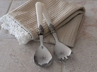 Chic Antique Salatbesteck 2-Teile Dekor Perlmutt Look Vintage Shabby Nostalgie