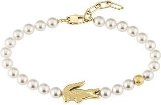 Lacoste Collier, Bracelet et Boucles dOreilles en Faux Perles Pour Homme et Femme Collection MATCHPOINT avec des Charms Différents en couleur Or Jaune