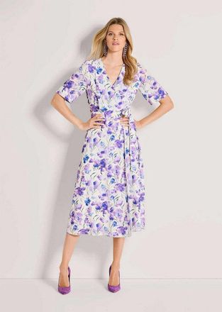 Madeleine Maxikleid Druckkleid mit floralem Print Midikleid mit V-Ausschnitt, Bindeband, Taschen, Wadenl&auml;nge und Halbarm