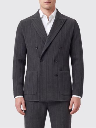 Lardini Blazer crois&eacute; en laine vierge &agrave; motif chevron et revers en pointe