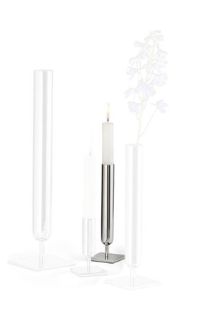 Philippi Lambda Kollektion aus Kerzenleuchter und Vasen, hochglanzpoliert, Silber (Kerzenleuchter - Gr&ouml;&szlig;e L)