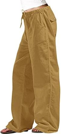 Generic Pantalon &agrave; jambe droite pour femme - Grande taille - Pantalon en coton &agrave; jambe large - Taille haute &eacute;lastique - Pantalon Palazzo - Coupe ample - Panta