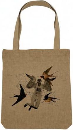 Fabulous Sac Shopping Tote Bag Aspect Lin - Athl&egrave;te Ailes de Poulet Collage Art Surr&eacute;alisme Humour - Sac de Courses Toile Epaisse 360g Beige Naturel Cabas Port