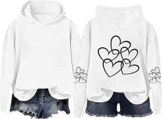 Generic Sweat &agrave; capuche imprim&eacute; coeurs de Saint-Valentin pour femme, d&eacute;contract&eacute;, tendance, motif graphique damour pour femme, sweatshirts &agrave; manches longues, 