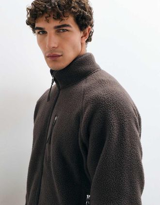 Arket Fleecejacke mit durchgehendem Zwei-Wege-Rei&szlig;verschluss in Mole-Braun