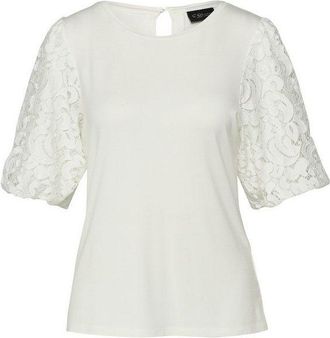 s.Oliver Kurzarmshirt T-Shirt Materialmix-Shirt mit Spitzen-&Auml;rmeln