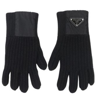Prada Pre-owned Triangle Rib Knit Lederhandschuhe - - Pre-owned - Herren - Schwarzk - ONE SIZE