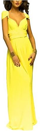 Onsoyours Femme Sexy V-Col Robe Elégante Soirée sans Dos Cocktail Robes Multi-Style Demoiselle dhonneur Mariage Fête Longue Bandage Noces Long Dress Jaune S