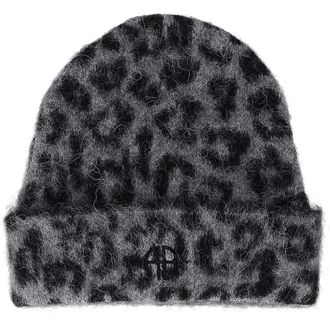 Anine Bing Bonnet en laine grise l&eacute;opard