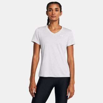 Under Armour Tech Twist Kurzarm-Oberteil mit V-Ausschnitt für Damen Halo Grau / Weiß XXL