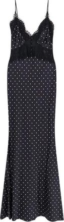 Self Portrait Femme, Robes, Noir, Taille: 34 FR Robe Longue Maxi en Satin &agrave; Pois et Dentelle