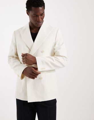 Asos Mix & Match - Veste de costume ajust&eacute;e &agrave; double boutonnage en lin m&eacute;lang&eacute; - Cr&egrave;me-Blanc