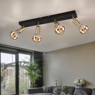 ETC Shop Plafonnier, noir, lampe de salon, bande Spot moderne, 4 flammes, spot de plafond orientable, m&eacute;tal dor&eacute; mat, 4x douille E27, LxlxH 60x9x12 cm