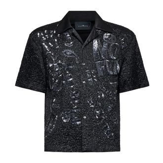 John Richmond Chemise pour homme avec paillettes et d&eacute;tails graphiques - Homme - Chemises - Noir - Taille: L