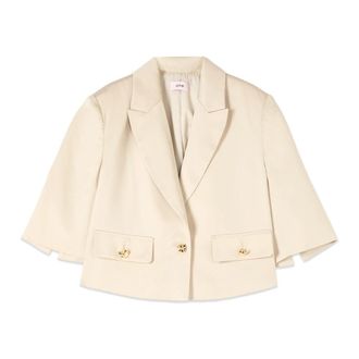 Oltre Kurze Lyocell-Jacke mit Schmuckkn&ouml;pfen - - Jackets - Damen - Beige - 2XL