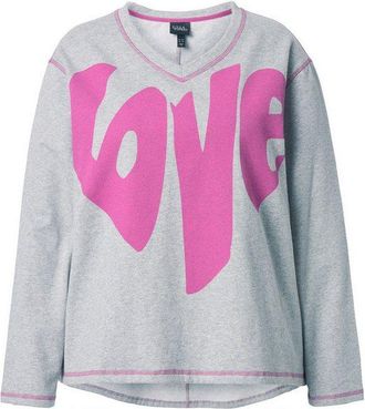 Ulla Popken Sweatshirt Sweatshirt Love A-Linie V-Ausschnitt Langarm