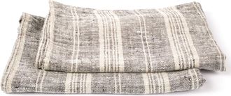 LinenMe Set of 2 Hand and Guest Towels Black Multi Striped Linen