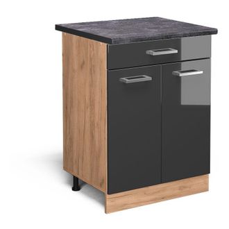 Vicco Meuble cuisine R-Line, Anthracite Haute brillance, 60 cm avec tiroir, pt Anthracite Vicco