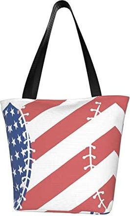 AOOEDM Drapeau de baseball am&eacute;ricain Sac d&eacute;picerie r&eacute;utilisable Sac &agrave; provisions Sac &agrave; bandouli&egrave;re d&eacute;contract&eacute; Sac &agrave; main pour hommes Femmes Sac de march&eacute; EC