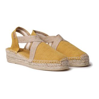 Toni Pons Verdi-V Veganer Espadrilles mit Keilabsatz für Damen aus Baumwollstoff., ocker, 39 EU