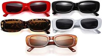 Generic Lunettes de Soleil Rectangulaires R&eacute;tro &eacute;l&eacute;gantes, Protection UV, R&eacute;sistantes aux Chocs, Confortables pour les Vacances, Ensemble de 5 Pi&egrave;ces