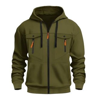 Generic Sweat à capuche cargo en polaire pour homme avec plusieurs poches et fermeture éclair intégrale - Doublure en polaire thermique surdimensionnée - Manc