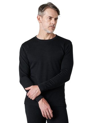 Lapasa Herren 100% Merinowolle Thermo Unterhemd, Premium Merino Wolle Unterwäsche Oberteile Langarmshirt M29, Schwarz meliert (Warm), XXL