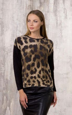 Passioni Strickpullover mit Leo-Muster Casual mit Rundhalsausschnitt