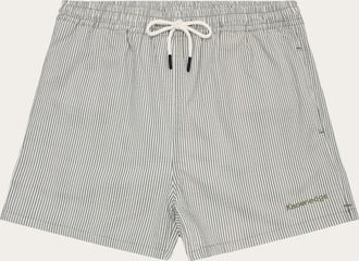 Knowledge Cotton Apparel Herren vegan Badeshorts Mid Thigh Seersucker Gr&uuml;n Gestreift