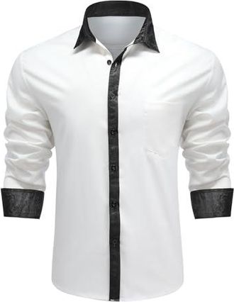 AlltheMen Chemise Boutonnée Homme à Manches Longues Chemise décontractée pour Le Travail Coupe régulière Fête de Mariage Blanc 3XL