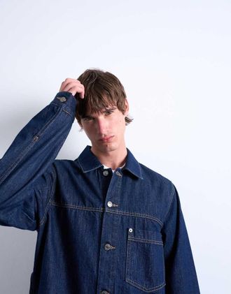 Topman Relaxed-Fit-Jeansjacke in Raw-Waschung-Blau