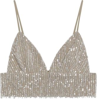 Ami Besticktes kurzes Oberteil - - Tops - Damen - Beige - XS