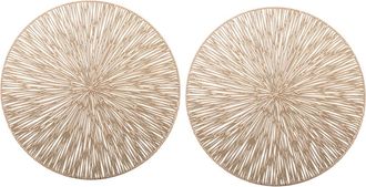 SOLUSTRE 2 Stück PVC Platzsets Teilig Rund Metallisch Gold Hitzebeständig Isolierend Dekorative Hohlraum Tischsets Waschbar Abwischbar für Festliche Familienfe