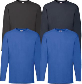 Fruit Of The Loom 4 T Shirt Longsleeve M L XL XXL Langarm Verschiedene Farbsets ausw&auml;hlbar (XXL, 2Royal 1Schwarz 1Navy)