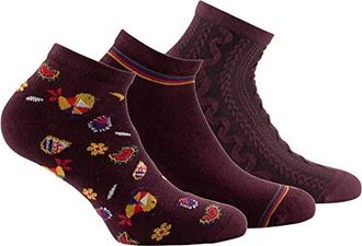 Kindy Lot de 3 paires dultra courtes en coton motifs oiseaux - couleur - Bordeaux - Pointure - 37-41