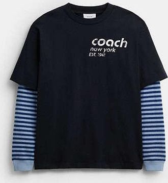 Coach Langarmshirt mit doppelter Lage aus Bio-Baumwolle f&uuml;r M&auml;nner in Blau, Gr&ouml;&szlig;e X-Klein
