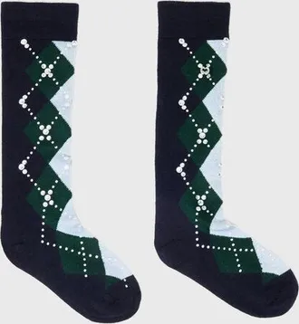 Maje Chaussettes Hautes Argyle En Laine - Bleu Marine - Maje