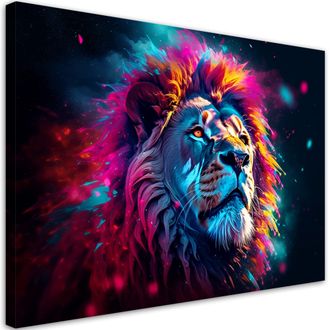 Feeby Bilder Löwe Neon Natur 120x80 cm 1 tlg Modern Leinwandbilder Bild auf Leinwand Kunstdruck Wand Bild Wanddeko Design Schlafzimmer Büro Flur Hotel Spa W