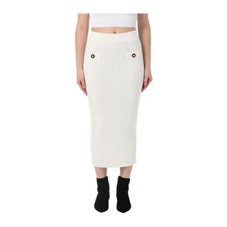 Balmain Femme, Jupes, Blanc, Taille: 36 FR Ribbed Knit Midi Skirt