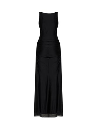 Paco Rabanne Womens Long Dress Jersey And Mesh Black Polyamide