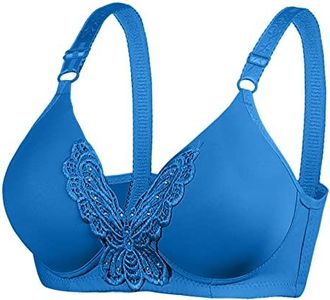 Generic 2026 Soutien-gorge pour femme sans anneau en acier fin, couleur unie, brod&eacute;, d&eacute;coration respirante, sous-v&ecirc;tements confortables, bleu, 68