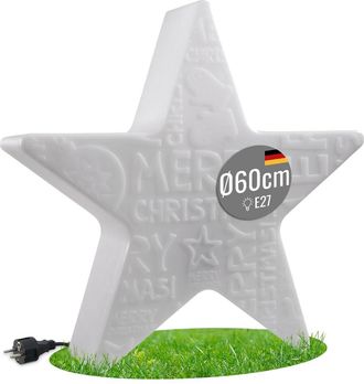 8 Seasons design Shining Star Merry Christmas LED Weihnachtsstern &Oslash; 60 cm (Wei&szlig;), E27 Fassung inkl. Leuchtmittel in warmwei&szlig;, beleuchteter Stern mit gepr&auml;gtem W
