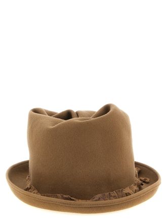 Yohji Yamamoto YO340621BM Asymmetrically Curled Wool Fedora - Beige