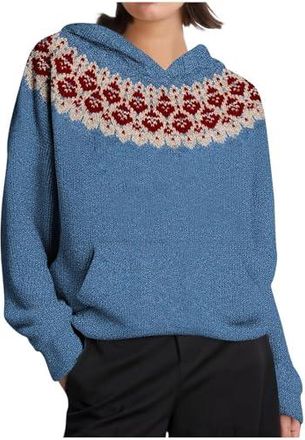 Generic Welt Shop V&ecirc;tements Tricot&eacute;s Chaud &Eacute;l&eacute;gant Imprim&eacute; Sweatshirts Mode avec &Eacute;paules Coud&eacute;es Pull avec Pull Color&eacute; Femme, bleu fonc&eacute;, XXL
