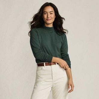 Lands End Baumwoll-Stehkragenshirt, Damen, Gr&ouml;&szlig;e:40-42 regular, Gr&uuml;n, Baumwolle, by Lands End